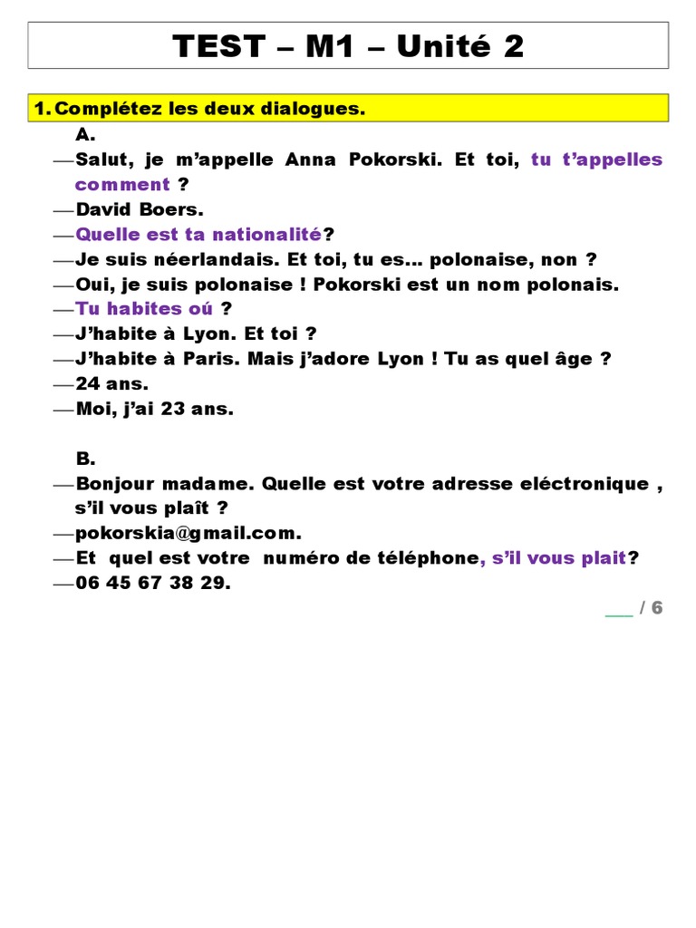 M1 Test Unité 02 | PDF | Études des langues étrangères | Art