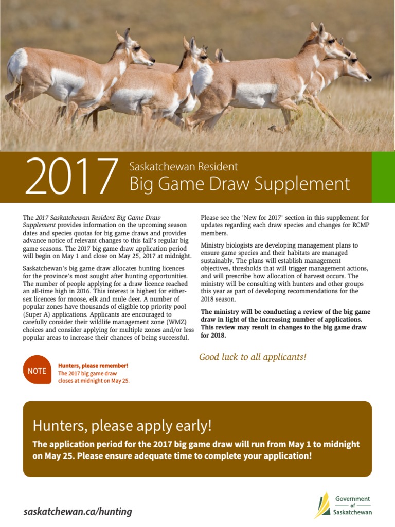 2017 Saskatchewan Big Game Draw Supplement | Big Game Hunting | Hunting