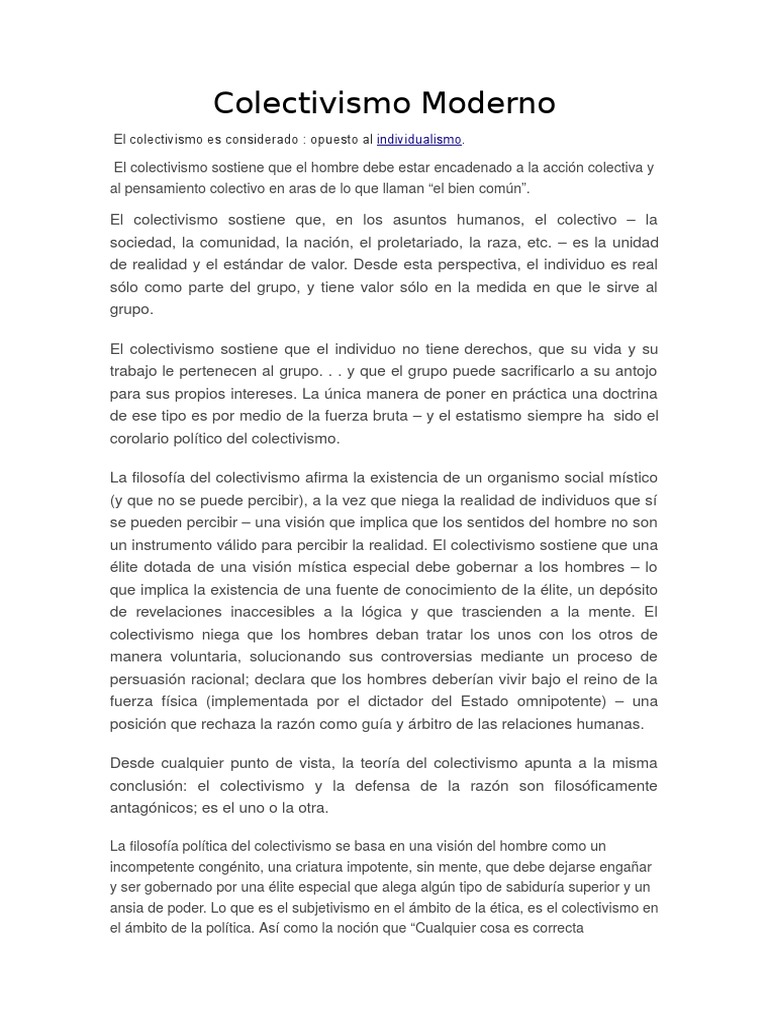 Colectivismo Moderno | PDF | Colectivismo | Moralidad