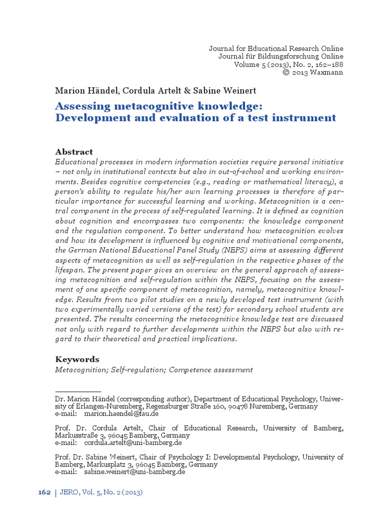 (P, 2012) Metacognition - Inquiry-Based Science Edu | PDF ...