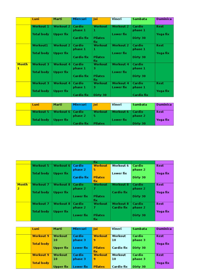 21 Day Fix and Body Revolution Calendar | PDF | Pilates | Somatic ...