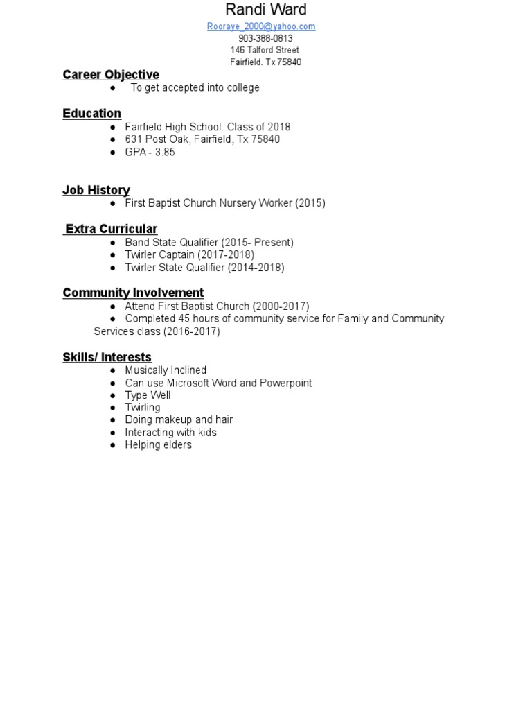 Randi Ward's Resume and Career Goals | PDF