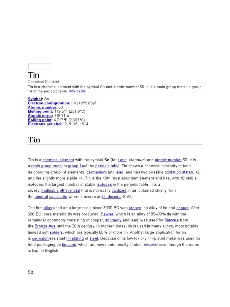 Tin at Stannum | PDF | Tin | Metals