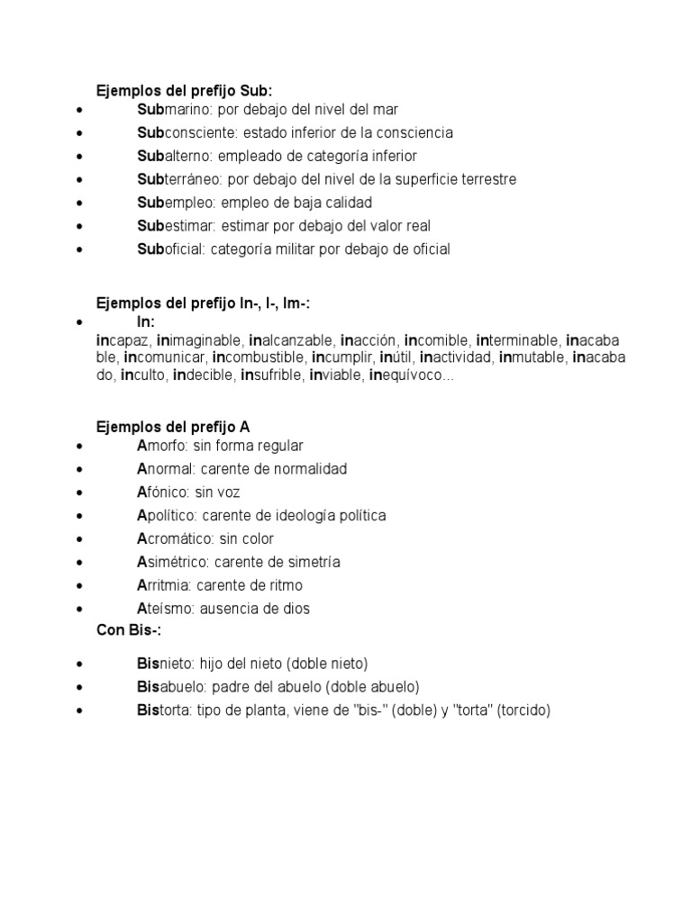 Ejemplos Del Prefijo Sub | PDF