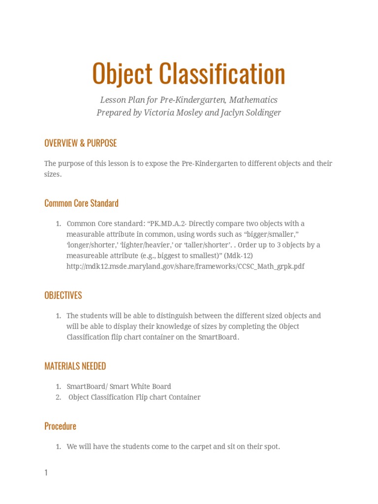 Object Classification: Overview & Purpose | PDF | Classroom | Education ...