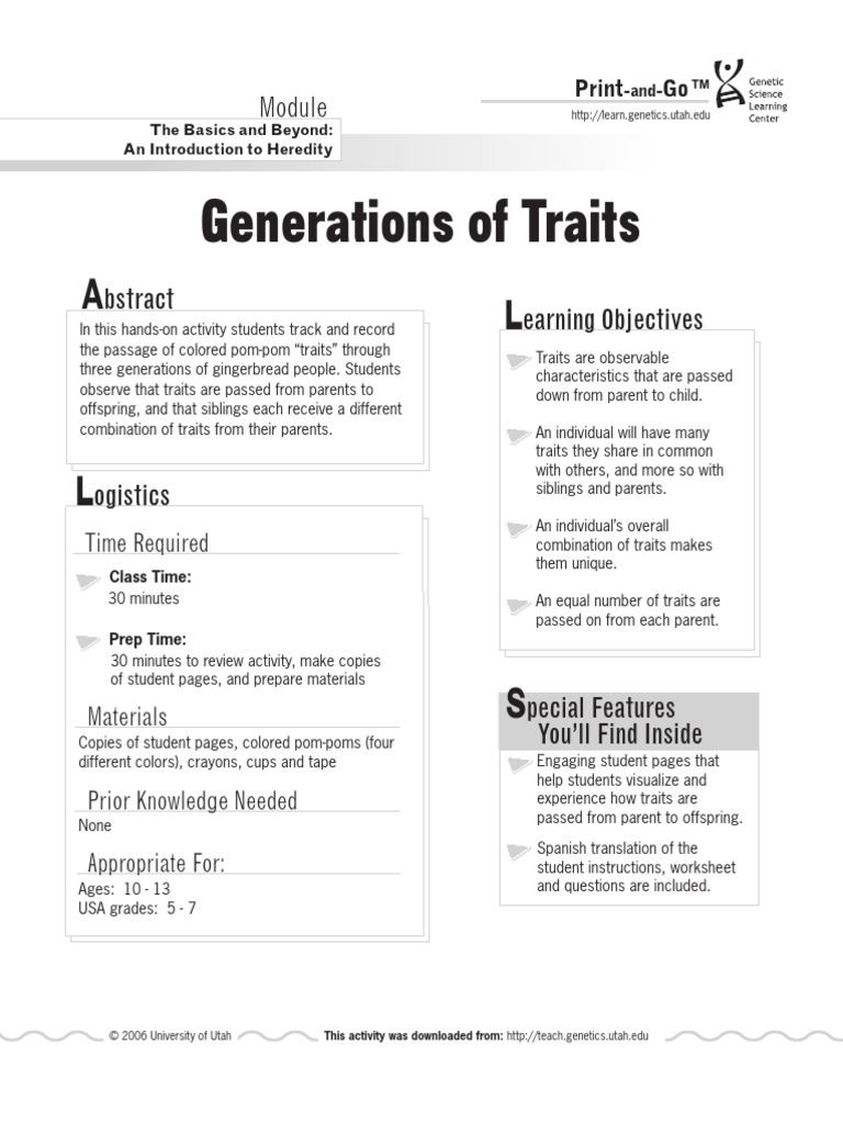 Traits Generations | PDF | Heredity | Parent