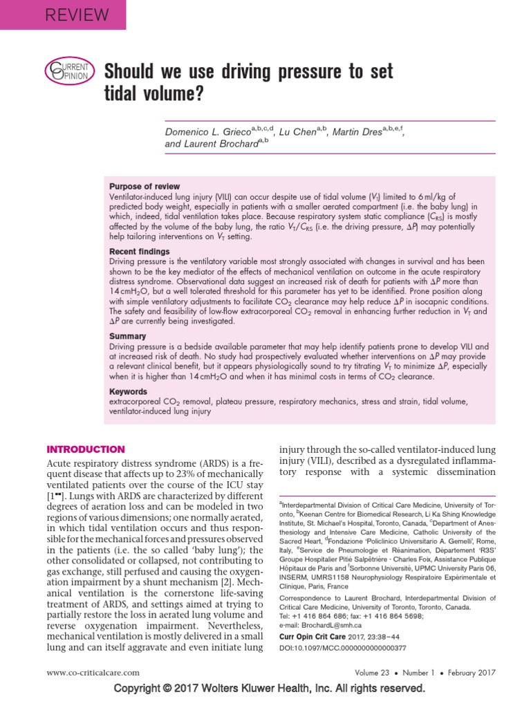 Should We Use Driving Pressure To Set Tidal Volume? PDF | PDF ...
