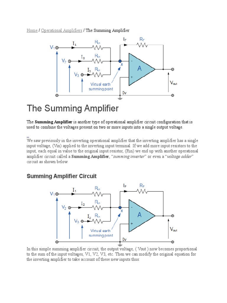 Summing Amplifier | Download Free PDF | Amplifier | Operational Amplifier