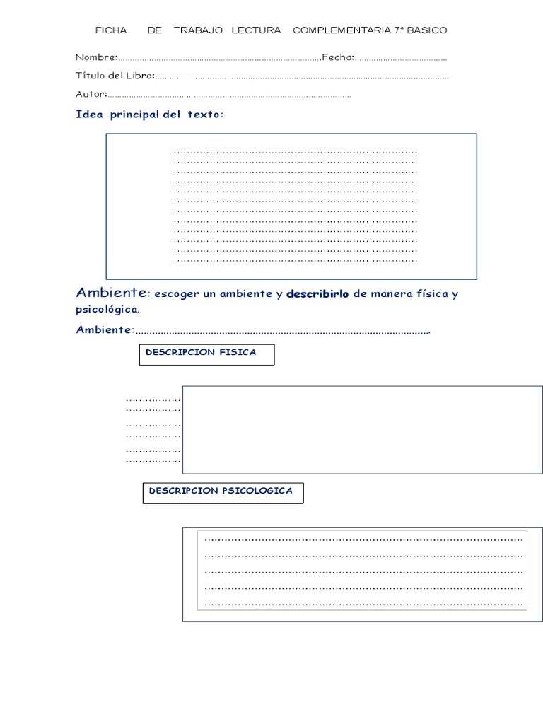 Ficha de Trabajo Lectura Complementaria Septimo | PDF