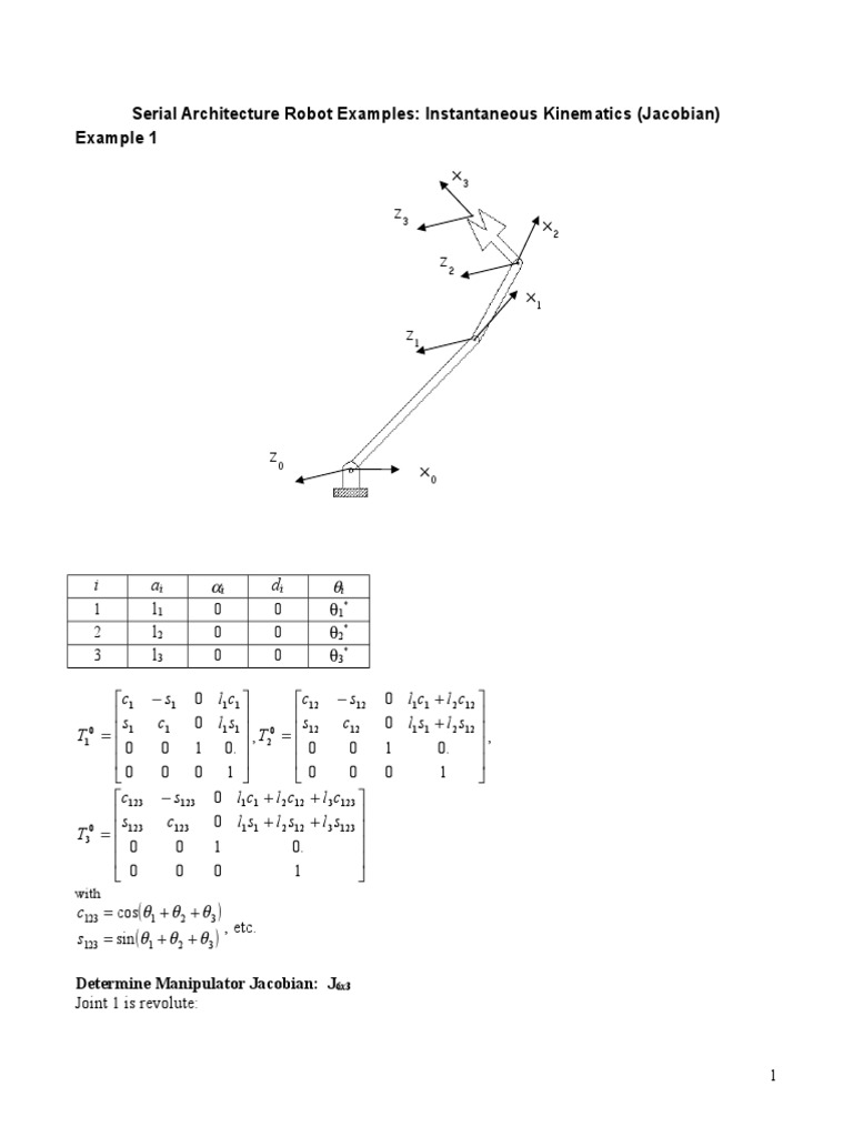 Jacobian Matrix in Robotics Examples | PDF