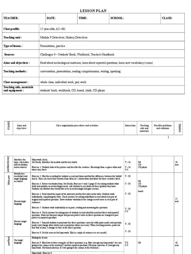 Challenges 4, Module 9 Lesson 1 | PDF | Vocabulary | Lesson Plan