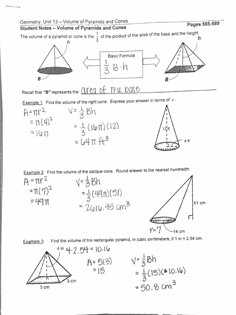 Volume of Pyramids and Cones Notes | PDF