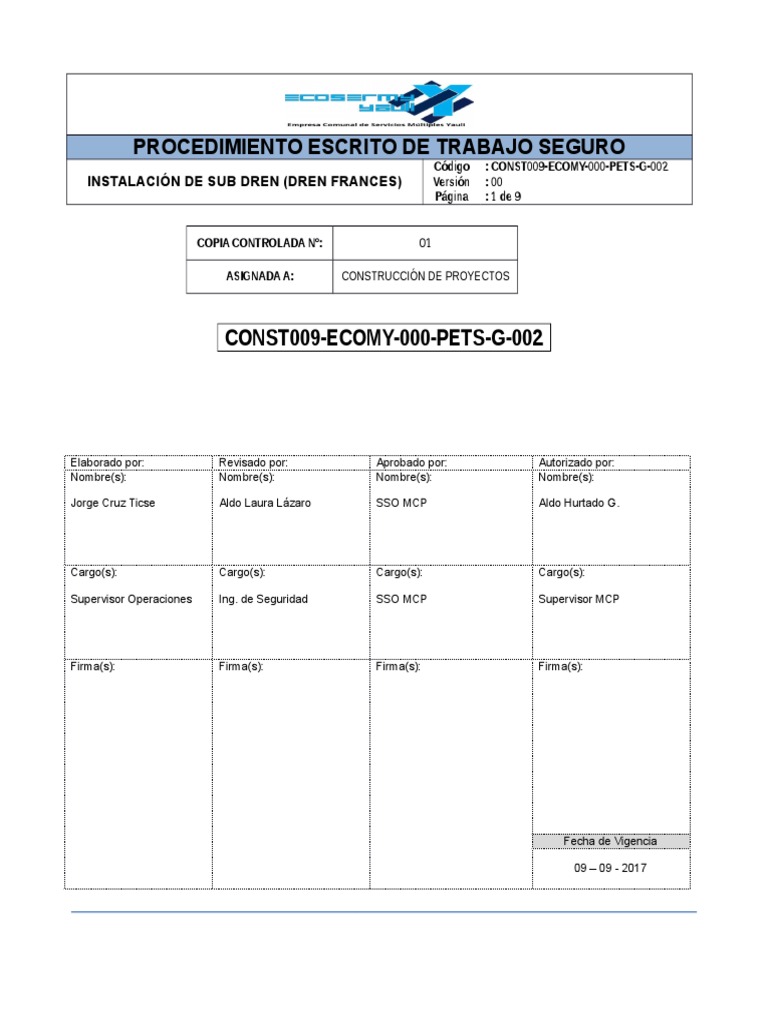 PETS 002 - Instalacion de Sub Dren | PDF | Seguro | Clima