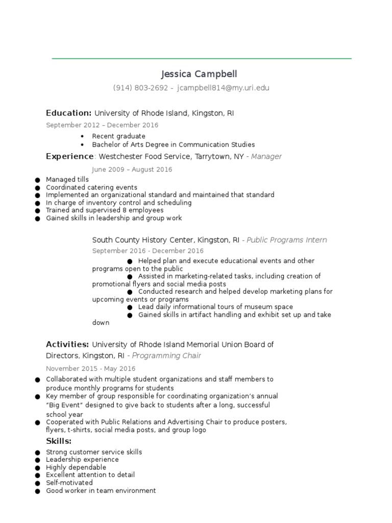 Jessica Campbell Resume 2017 | PDF