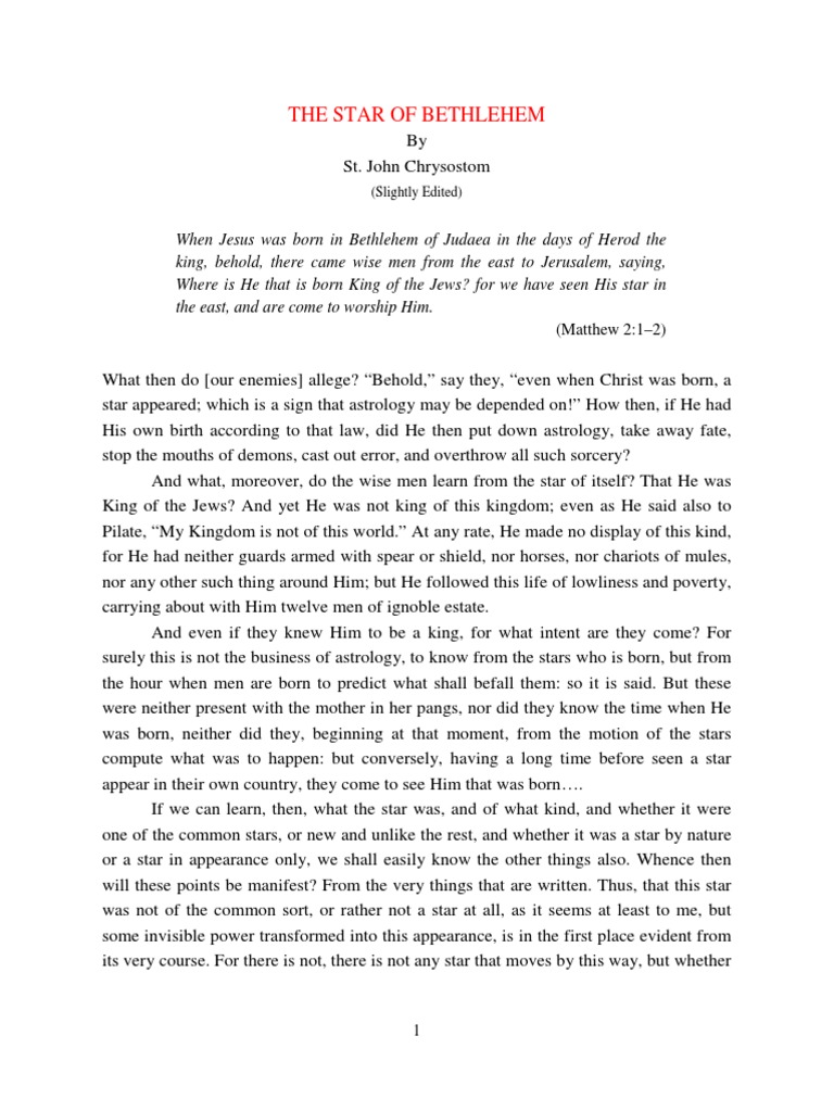 The Star of Bethlehem - St. John Chrysostom | PDF | Biblical Magi | Jesus