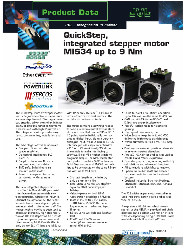 JVL QuickStep Integrated Stepper Motor MIS34 Up To 9 NM | Download Free ...