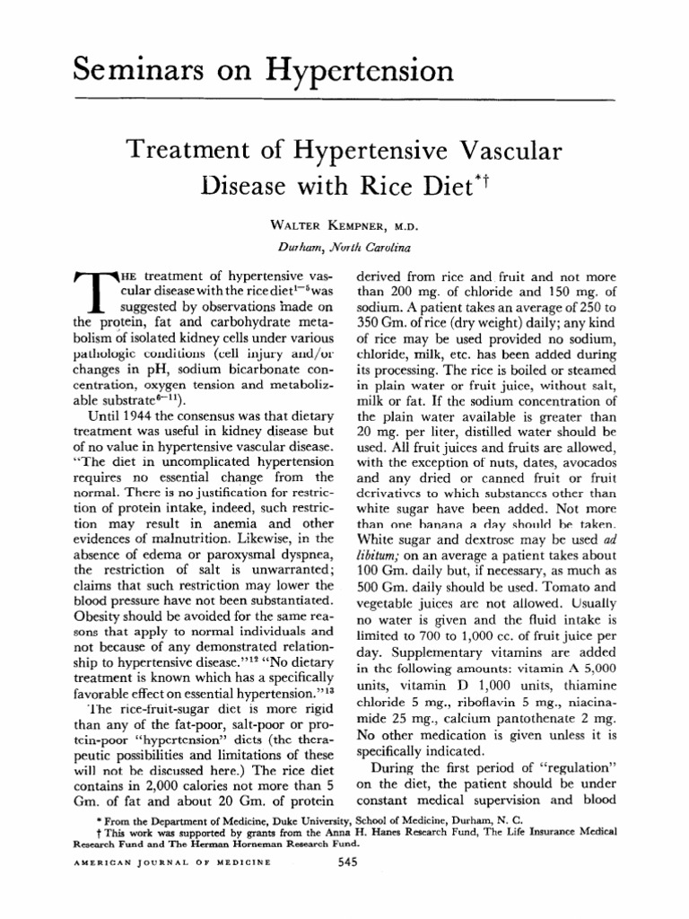 Rice Diet for Hypertension Management | PDF | Creatinine ...