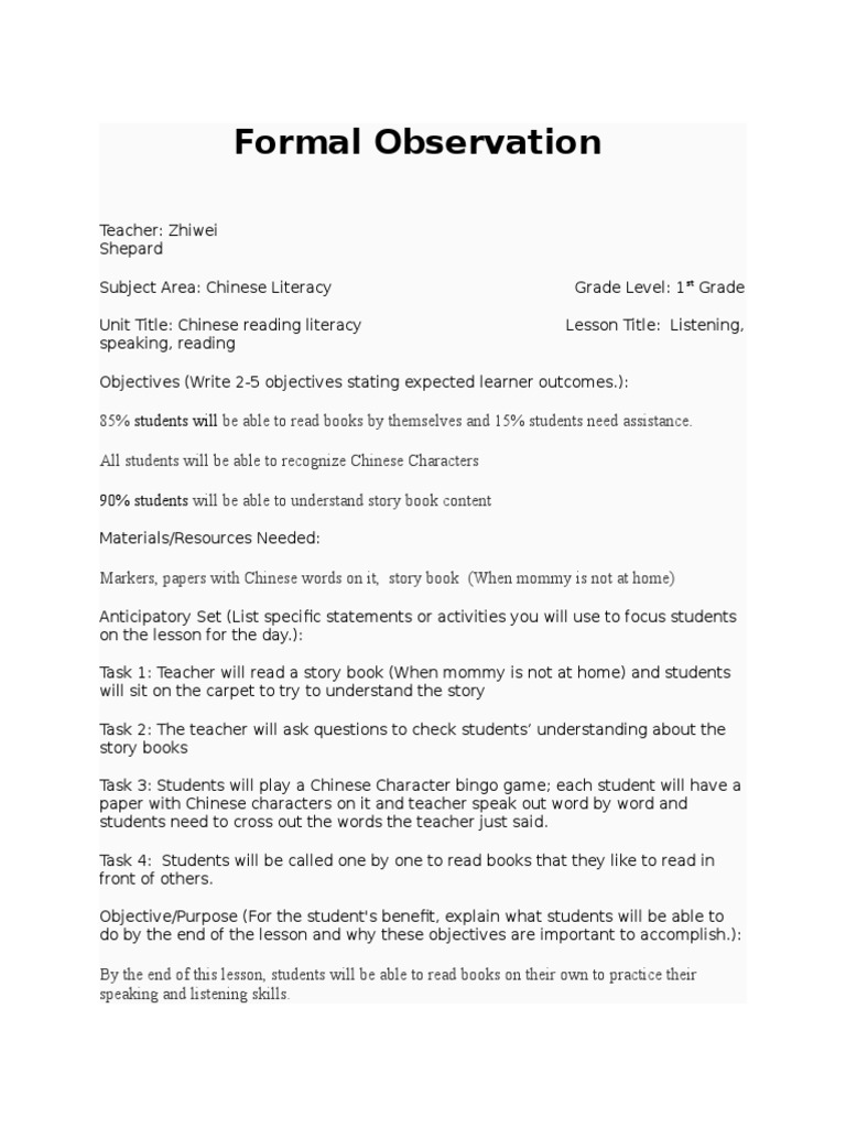 Formal Observation111 | PDF | Homework | Education Theory
