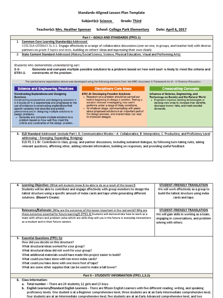 Third Grade Science Lesson Plan | PDF | Individualized Education ...