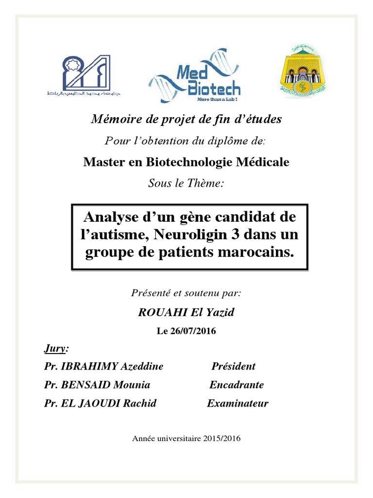 Mémoire Pfe Master Biotechnologie Médicale PDF | PDF | Autisme | Réaction en chaîne par polymérase