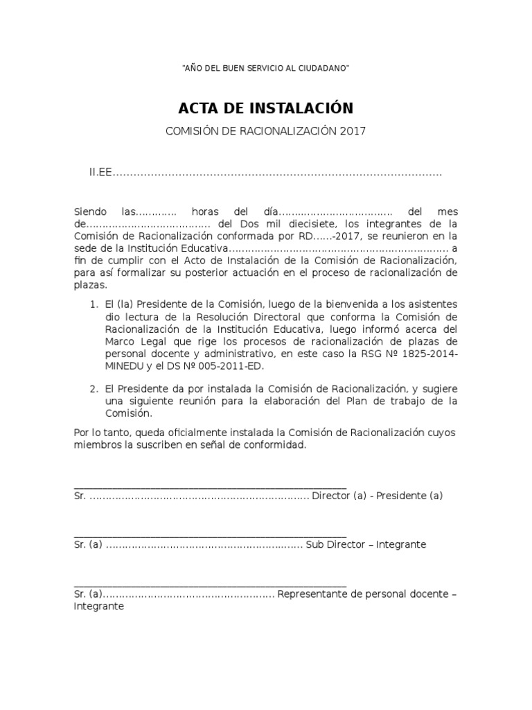 4 - Modelo de Acta de Instalación de La CORA - IE | PDF