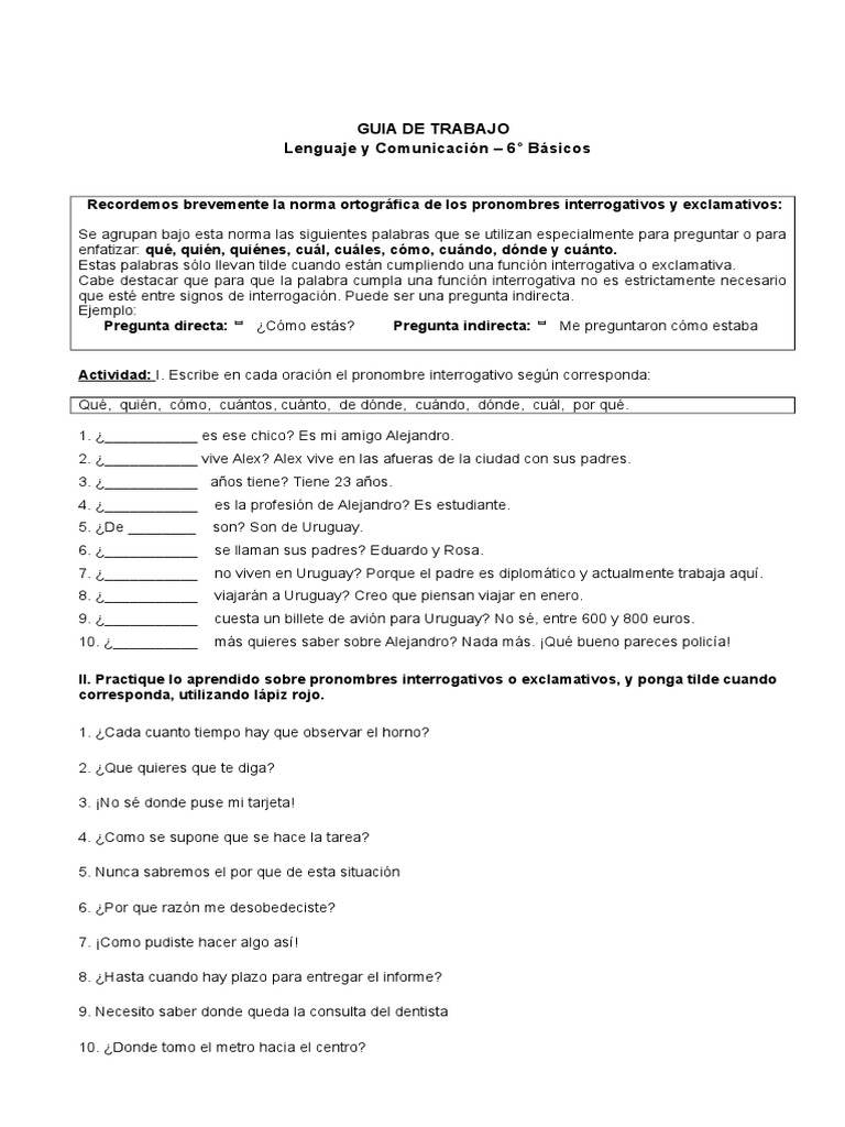 Ejercitación Pronombres Interrogativo | PDF | Idiomas