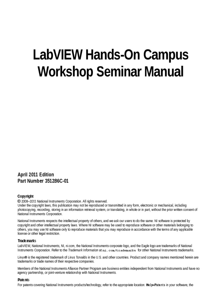 Labview Hands-On Campus Workshop Seminar Manual: April 2011 Edition ...