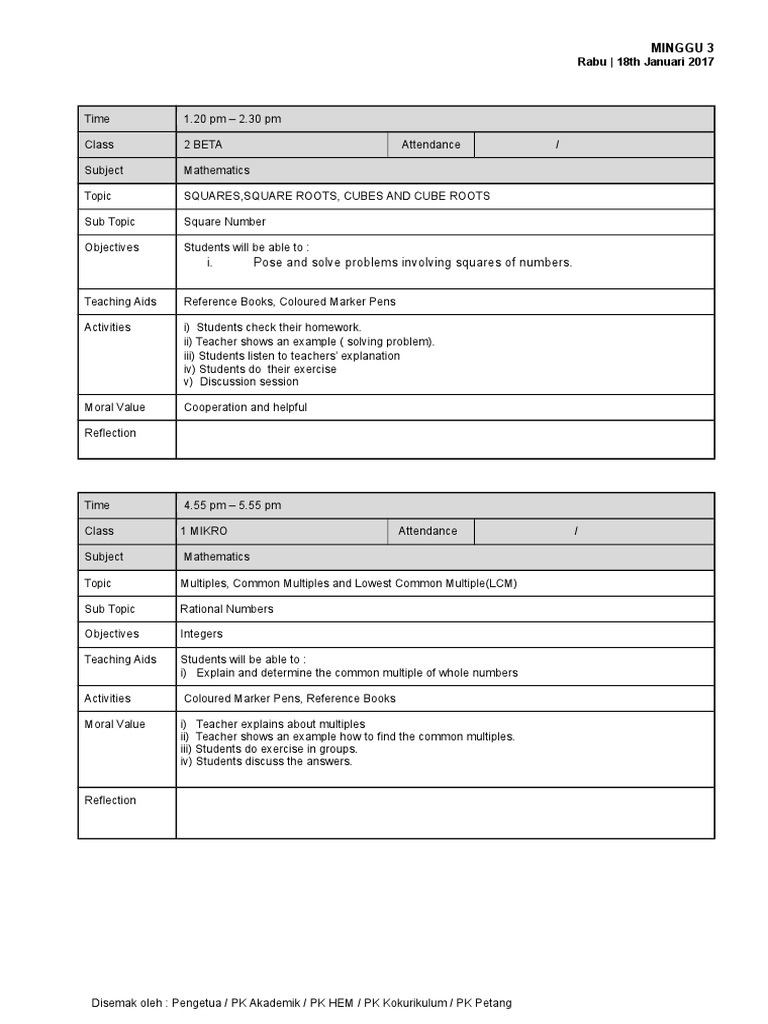 Contoh RPH | PDF | Multiplication | Integer