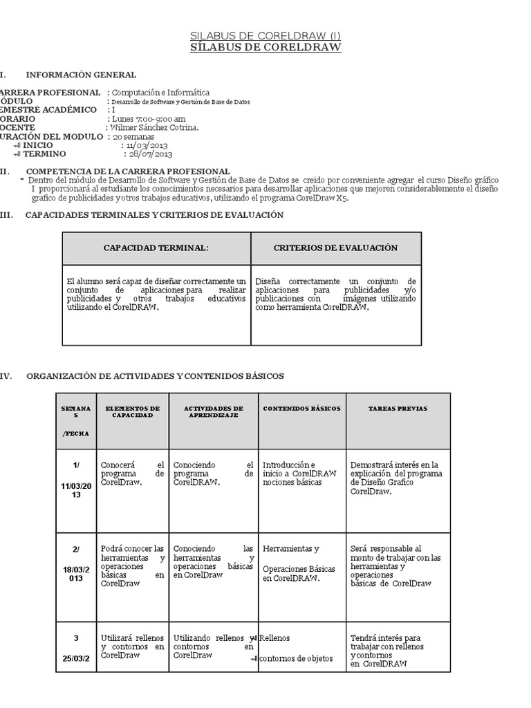 Silabus Curso CorelDRAW X5 | PDF | Ingeniería de software | Software
