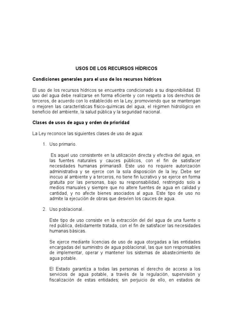 Usos del Agua y Recursos Hídricos | PDF | Agua potable | Agua
