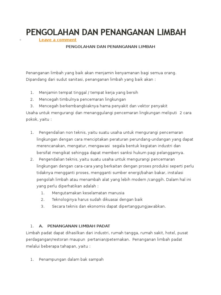 Pengolahan Dan Penanganan Limbah | PDF | Sains & Matematika