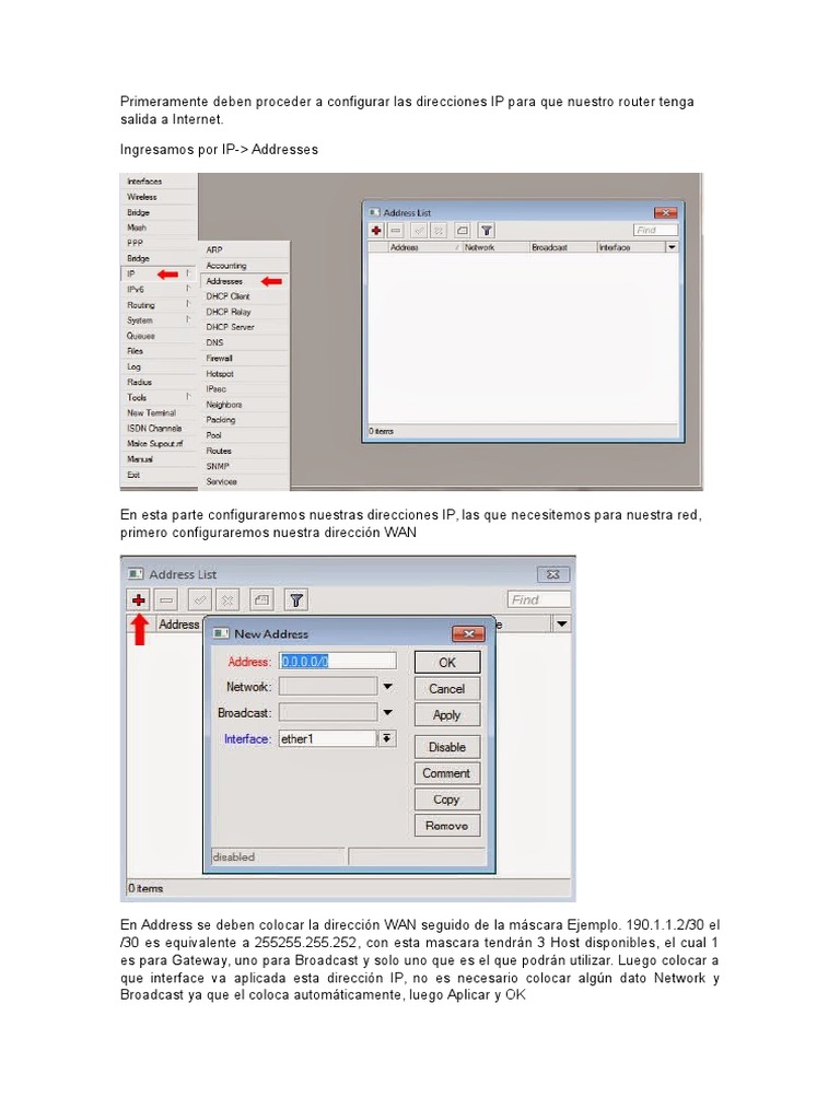 Configuracion MIKROTIK.docx | Gateway (Telecomunicaciones) | Dirección IP