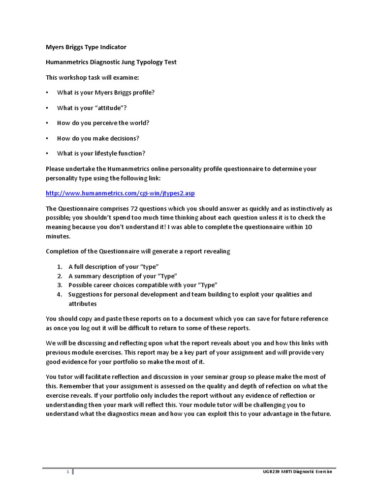 MBTI Humanmetrics Exercise PDF | PDF | Neuroscience | Cognitive Science