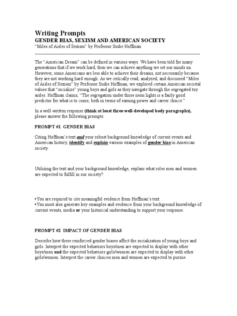 Gender Bias Sexism and American Society Writing Prompts | PDF | Sexism ...