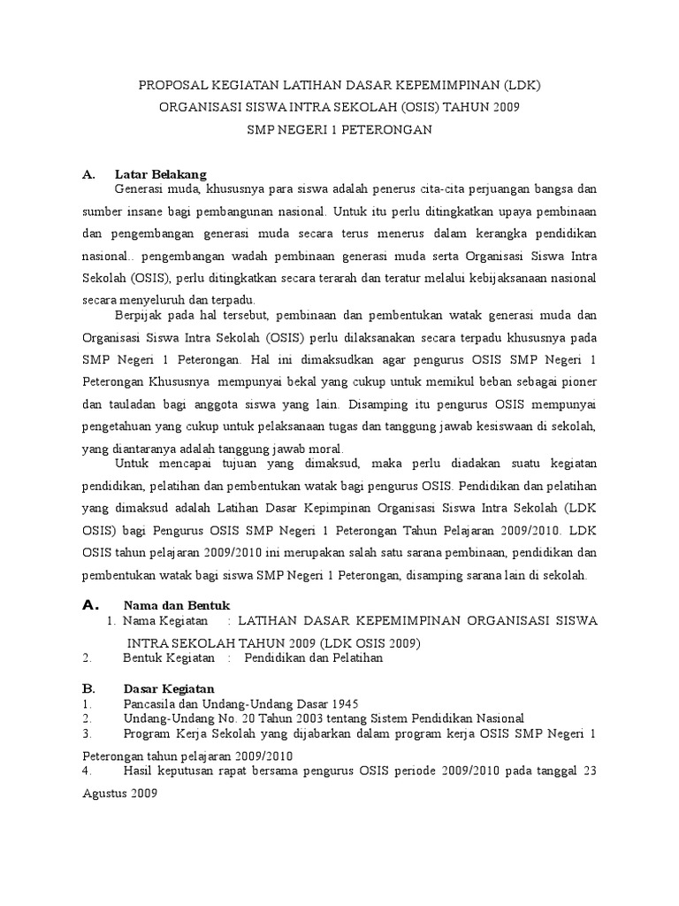 Contoh Proposal Kegiatan LDK Osis | PDF