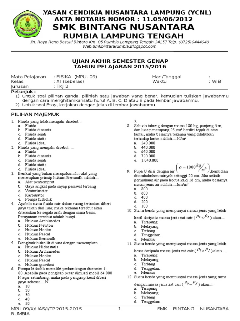 Soal Uas Fisika (Xi TKJ 2) | PDF