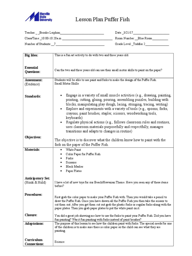 Puffer Fish Lesson Plan | PDF | Lesson Plan | Education Theory