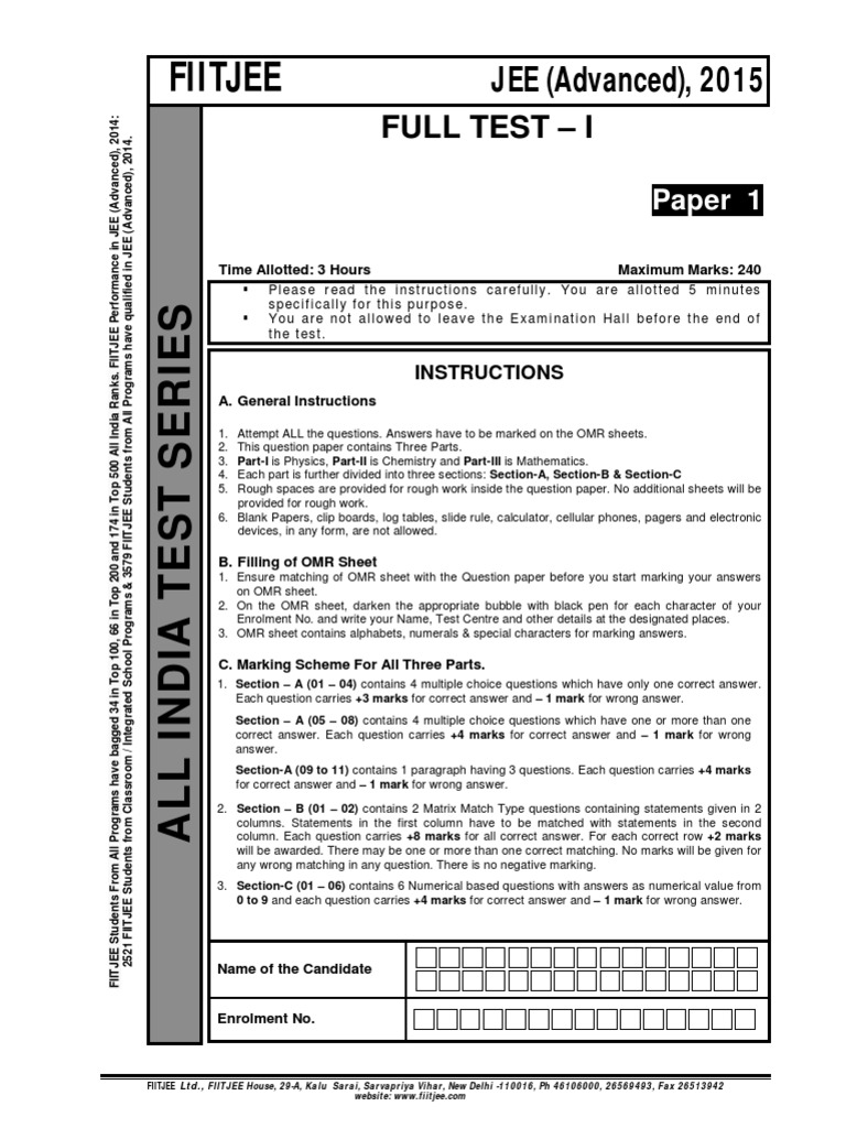 Fiit Jee Aits Full Test | PDF | Mass | Electron
