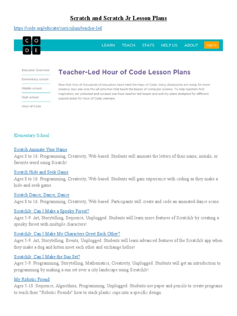 Scratch and Scratch Jr Lesson Plans | PDF | Scratch (Programming ...