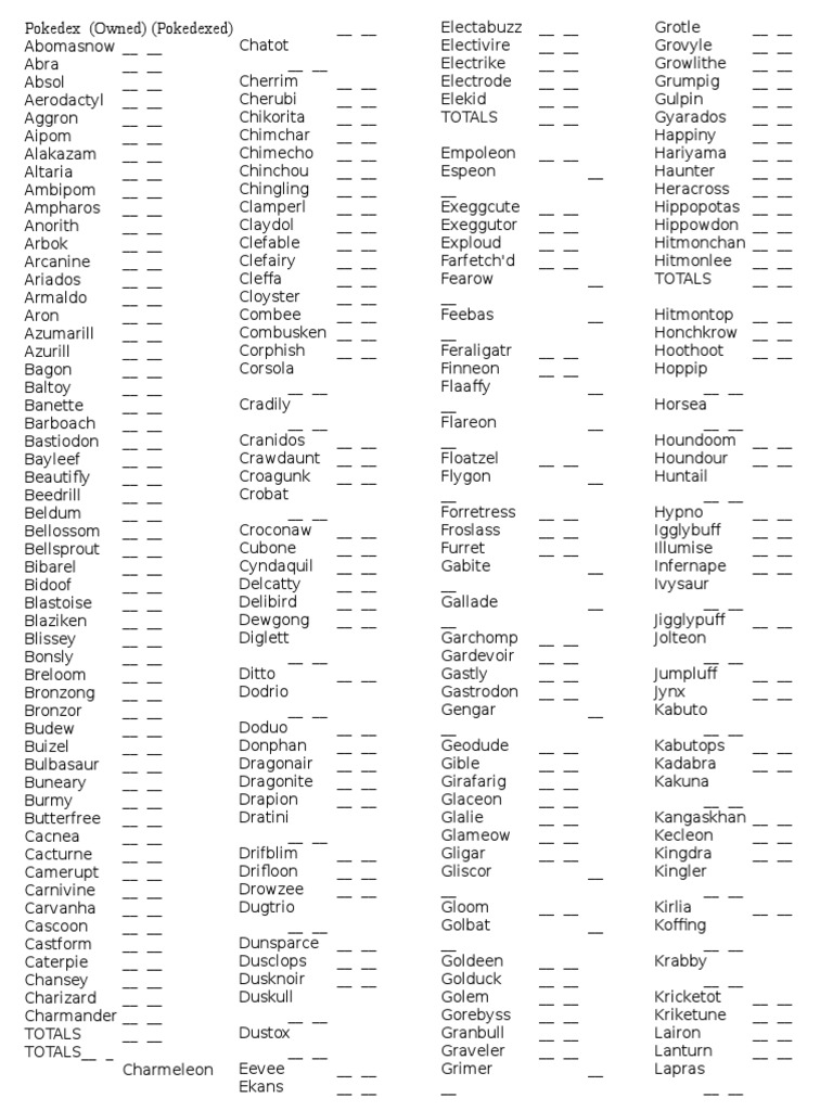 Pokedex Checklist | PDF | Series Of Children's Books | Nintendo