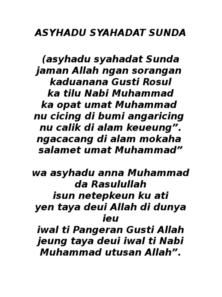 Asyhadu Syahadat Sunda | PDF