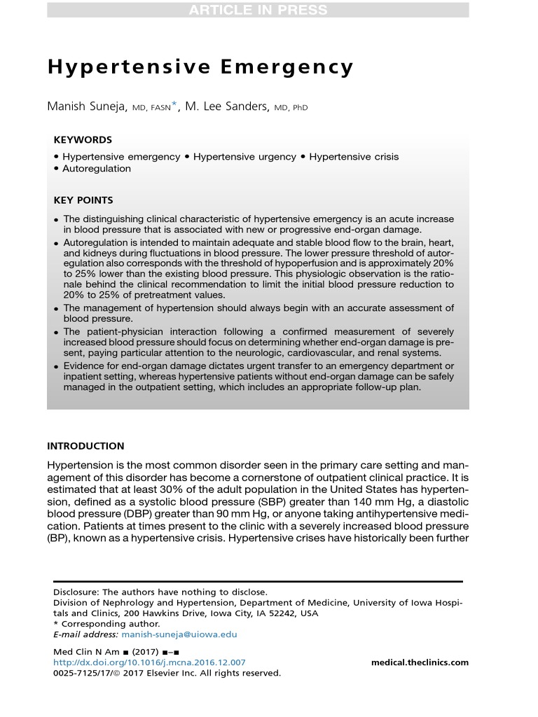 Understanding Hypertensive Emergencies | PDF | Hypertension | Blood ...