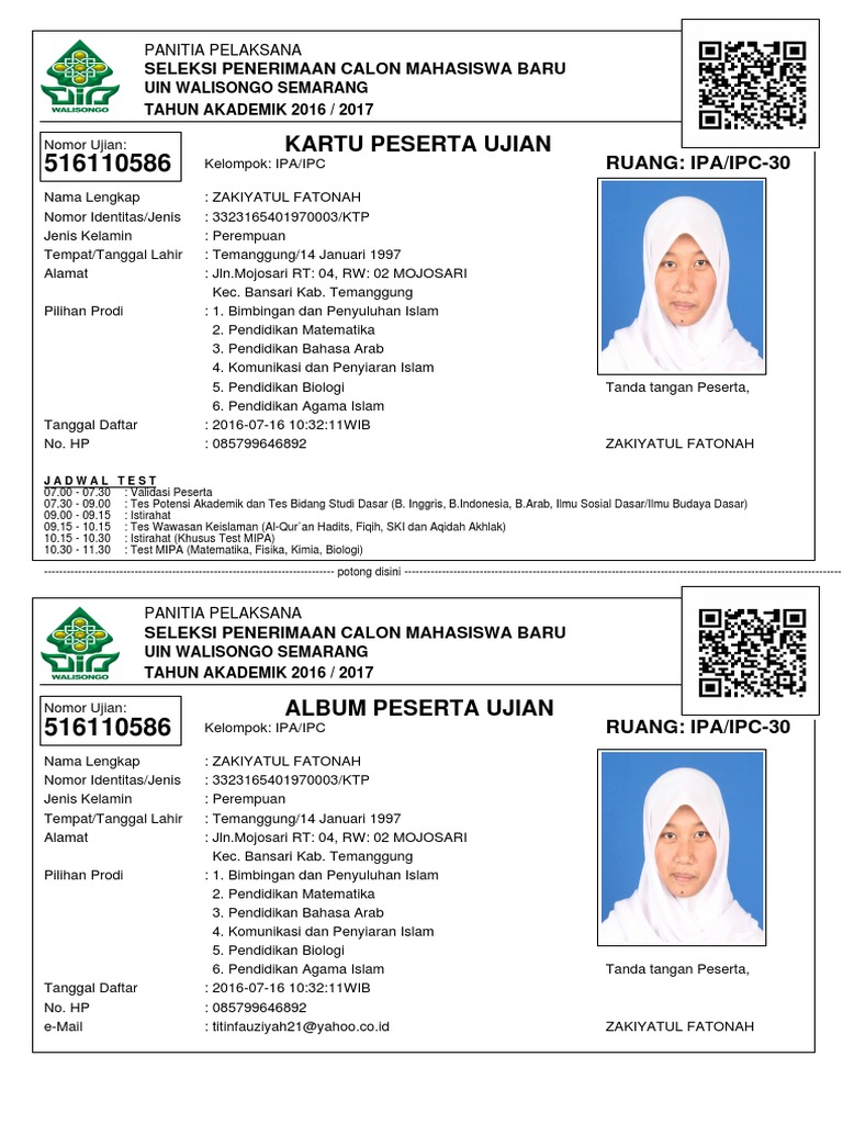 Kartu Peserta Zaki | PDF