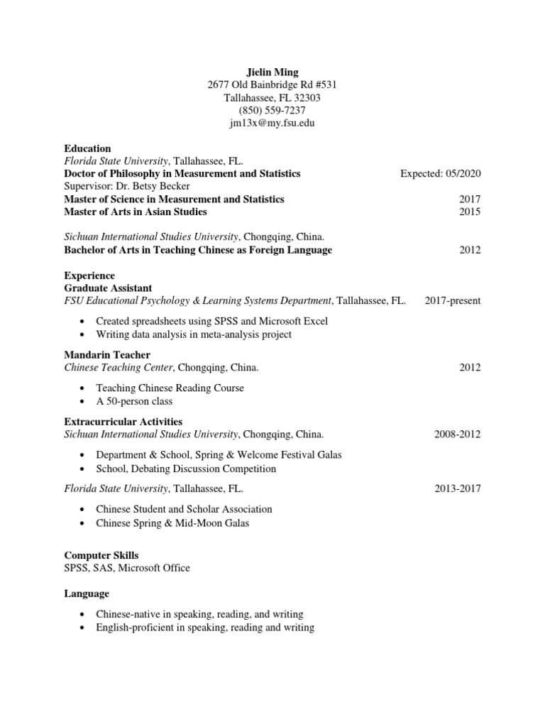 Jielin Ming CV Final | PDF