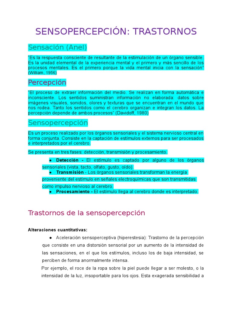 Sensopercepción - Trastornos | PDF | Percepción visual | Percepción
