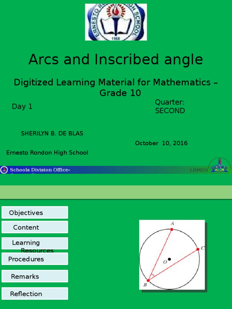 Inscribed Angles and Arcs for Grade 10 | PDF | Angle | Circle