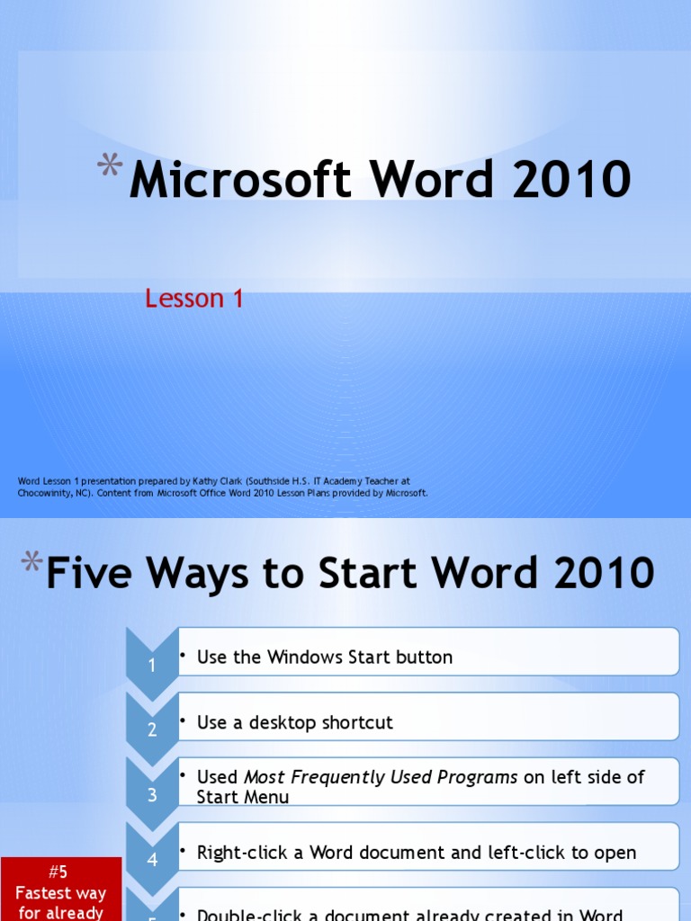 Lesson 1 Word 2010 | PDF | Microsoft Word | Microsoft Windows