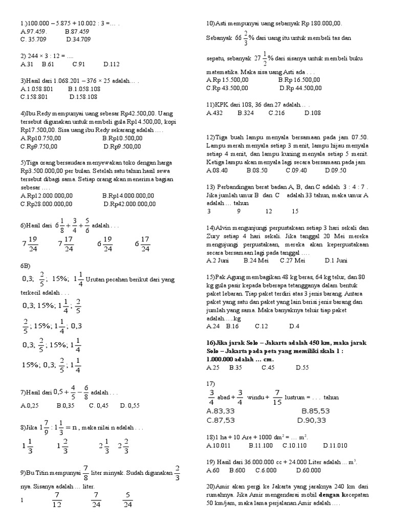 Try OUT Matematika Kelas 6 | PDF