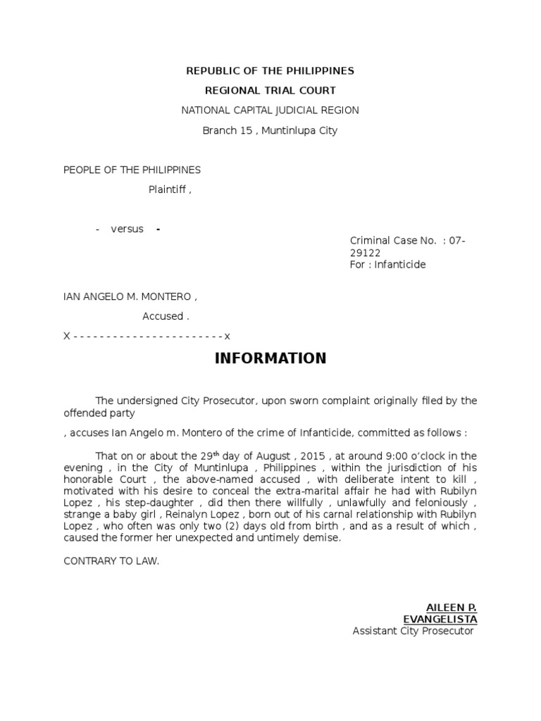 Information For Estafa | PDF | Prosecutor | Complaint