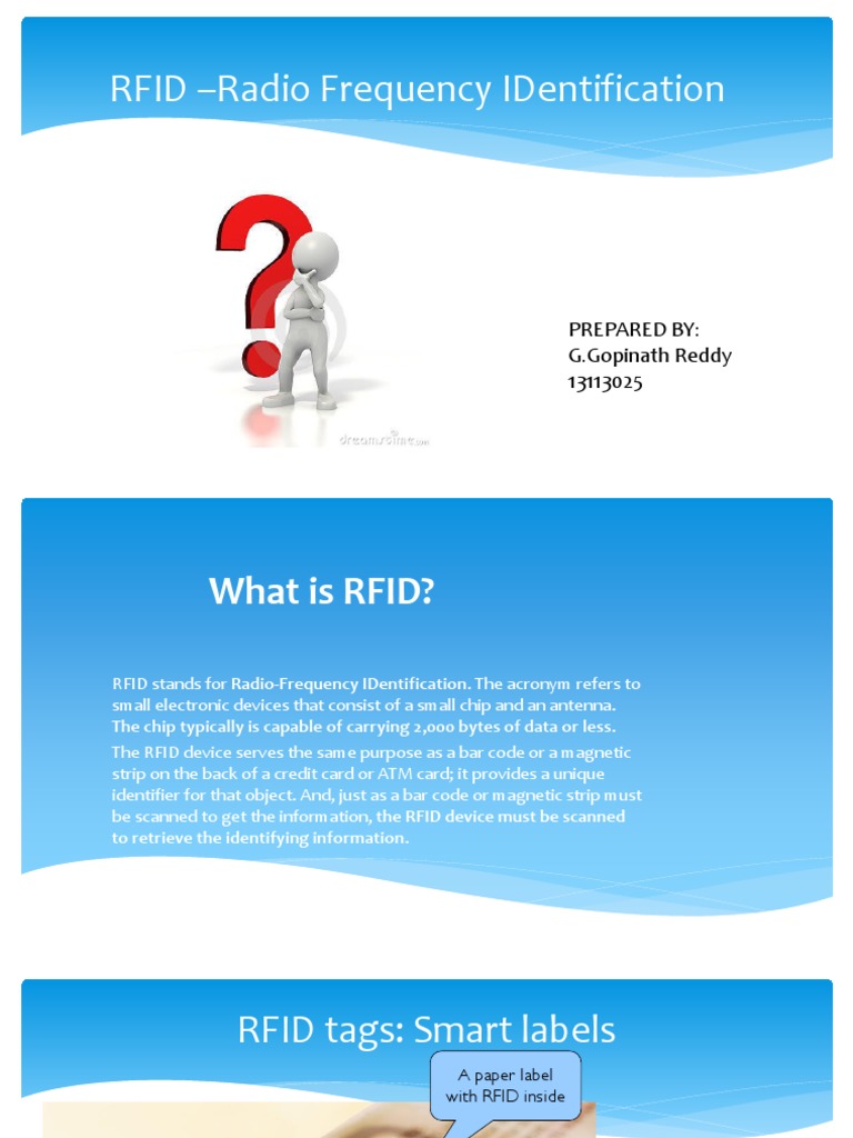 Rfid - Radio Frequency Identification: Prepared By: G.Gopinath Reddy 13113025 | PDF | Radio ...